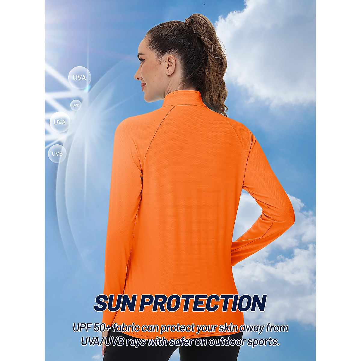TACVASEN Women's Athletic Jacket Sun Protection Shirt Orange Tops for Women Workout Jackets UPF 50+ Summer Rash Guard