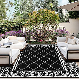 OutdoorLines Indoor Outdoor Rugs for Patio 5x8 ft - Reversible Outside Carpet, Stain & UV Resistant Portable RV Mats, Plastic Straw Rug for Camping, Pool Deck, Porch Rhombus Black & White