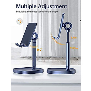 LISEN Cell Phone Stand,Angle Height Adjustable Stable Cell Phone Stand for Desk,Sturdy Aluminum Metal Phone Holder (Blue)