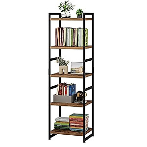 5 Tier Shelf Organizer, Open Display Storage Bookshelf Corner Plant Flower Stand for Home Office, Rustic Brown
