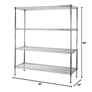 Regal Altair 24" Deep x 48" Wide x 86" High 4 Tier Chrome Wire Shelving Kit | NSF Commercial Storage Rack Unit