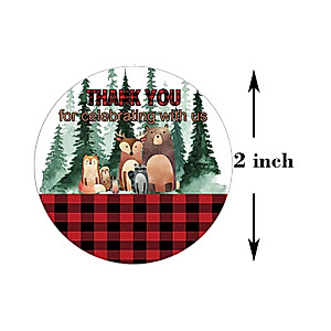 Hilgue Lumberjack Thank You Stickers, Lumberjack Plaid Thank You Stickers, Red Black Buffalo Plaid Christmas Baby Shower Favors Labels Party Decorations Supplies, 2 Inch (Pack of 80) (HL-RBQ-4)