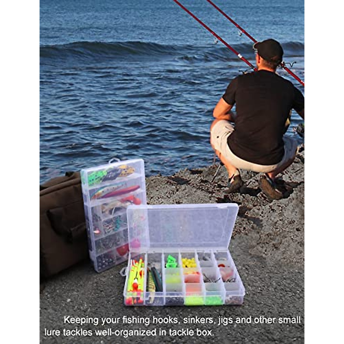 Beoccudo Tackle Box Bead Organizer 2 Pack Fishing Tackle Box Organizer Plastic Compartment Storage Box Container with Dividers (Clear Tacklebox)