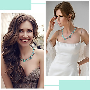 Bonuci Turquoise Collar Necklace Long Necklaces for Women Western Jewelry Silver Boho Necklace Pendant Choker Necklaces with Buckle for Women(Green,Flower)