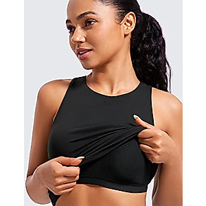 CRZ YOGA Butterluxe Womens Racerback Workout Tank Top with Built in Shelf Bra - Padded High Neck Yoga Athletic Camisole Black Small