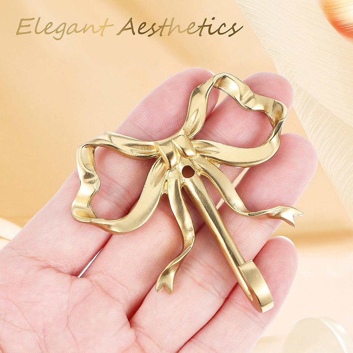 Gadpiparty 2Pcs Bow Hook Decorative Wall Hooks Bowknot Coat Hook Gold Towel Robe Hook Hanging Brass Hooks for Home Bedroom Bathroom Office Outdoor (2.63 inches)