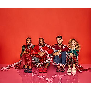 Dearfoams Men's Funny Ugly Christmas Sweater Holiday Scuff Slipper, Feelin Jolly, X-Large