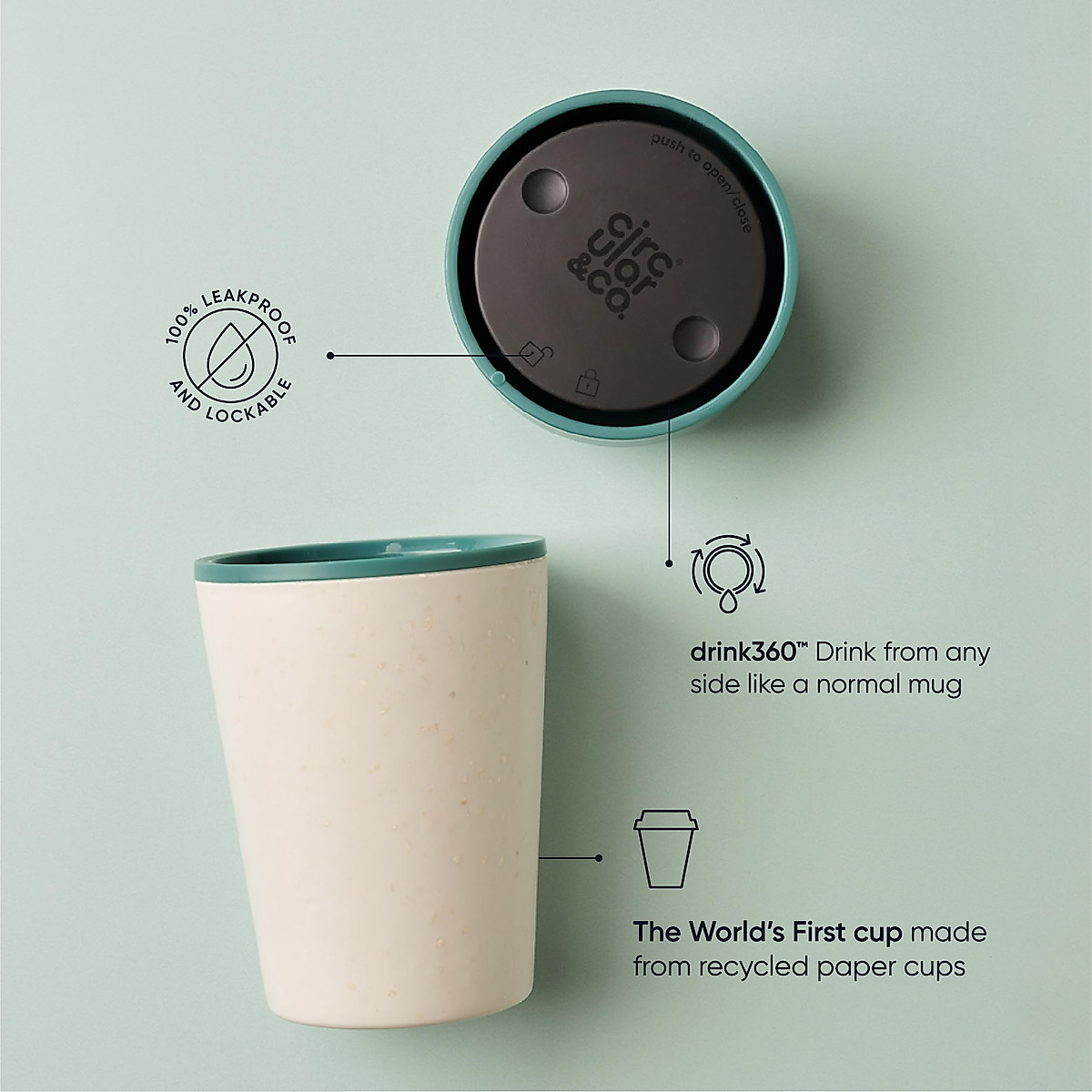 Circular & Co Reusable Coffee Cup - 16oz - 100% Leakproof Large Travel Mug - Made from Recycled Coffee Cups - Sustainble Coffee Tumbler - 360 Drinking - BPA Free - Dishwasher Safe