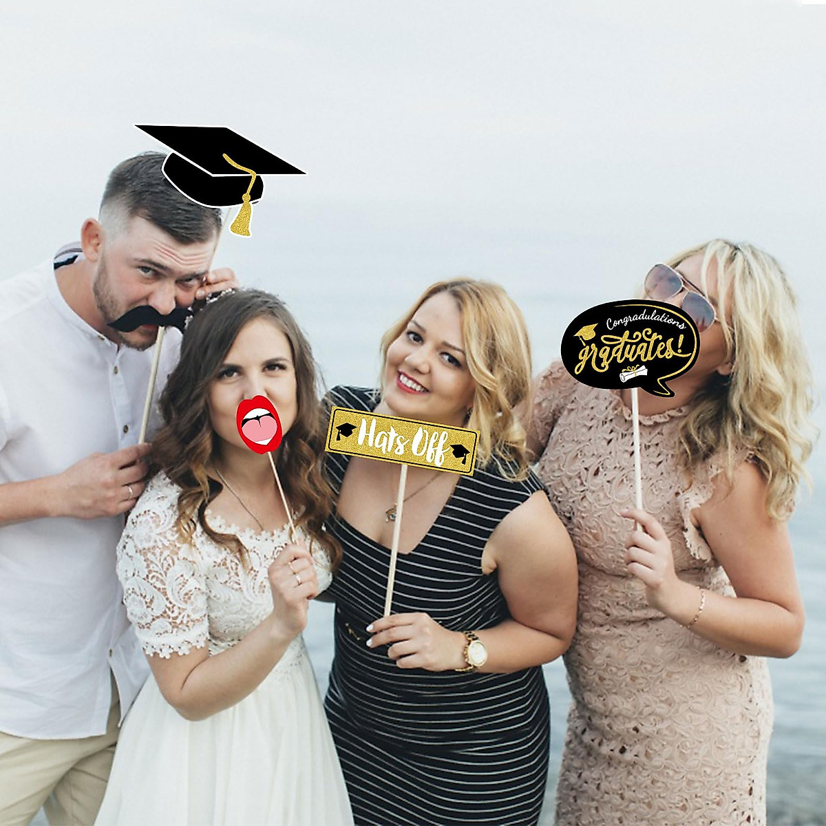 Black-Gold Graduation Party-Decorations Photo-Booth Props - 25pcs DIY Funny Glasses Cap 2024 Class Congrate Grad Photography Props Decor,College Favors Gifts Supplies Ouruola