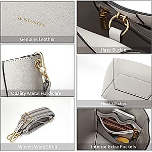 BOSTANTEN Leather Purses and Handbags for Women Designer Hobo Bucket Bag Fashion Small Crossbody Purses Grey Small size