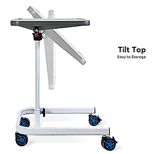 OasisSpace Overbed Table, Hospital Bed Table with Holder, Adjustable Over Bedside with Wheels for Hospital and Home Use - Laptop, Reading, Eating Cart Stand - Bedridden, Elderly, Senior