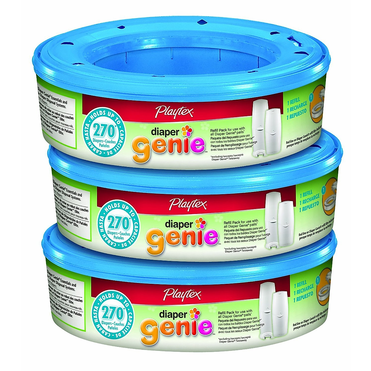 Playtex Diaper Genie Refill (810 Count Total - 3 Pack of 270 Each)