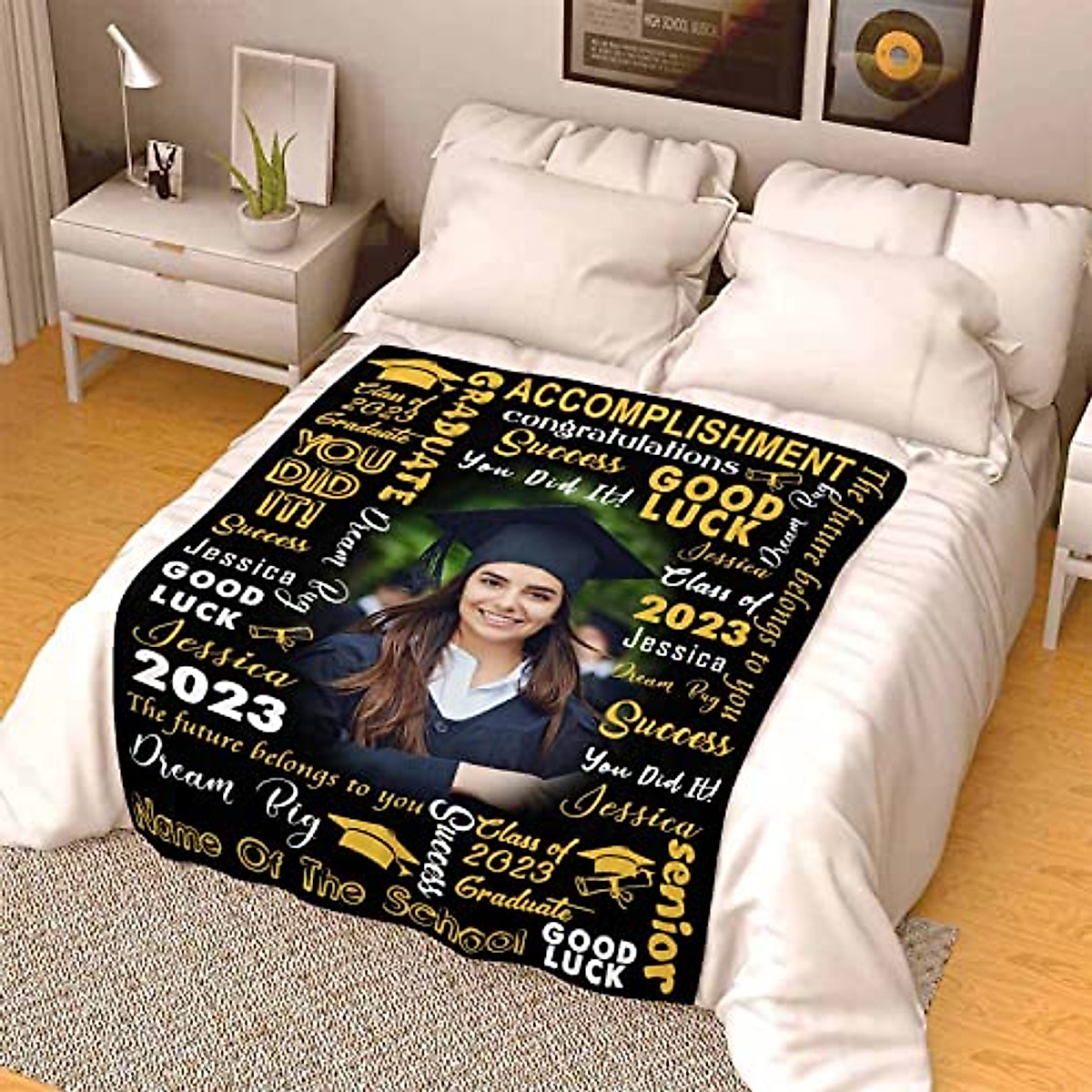 YFgohighhh Personalized Class of 2023 Bedding Throw Blankets One Photos, Yellow Funny for Graduation Valentines,Boyfriend,Dad,Mom,Friends,New Year,Birthday-30 x40