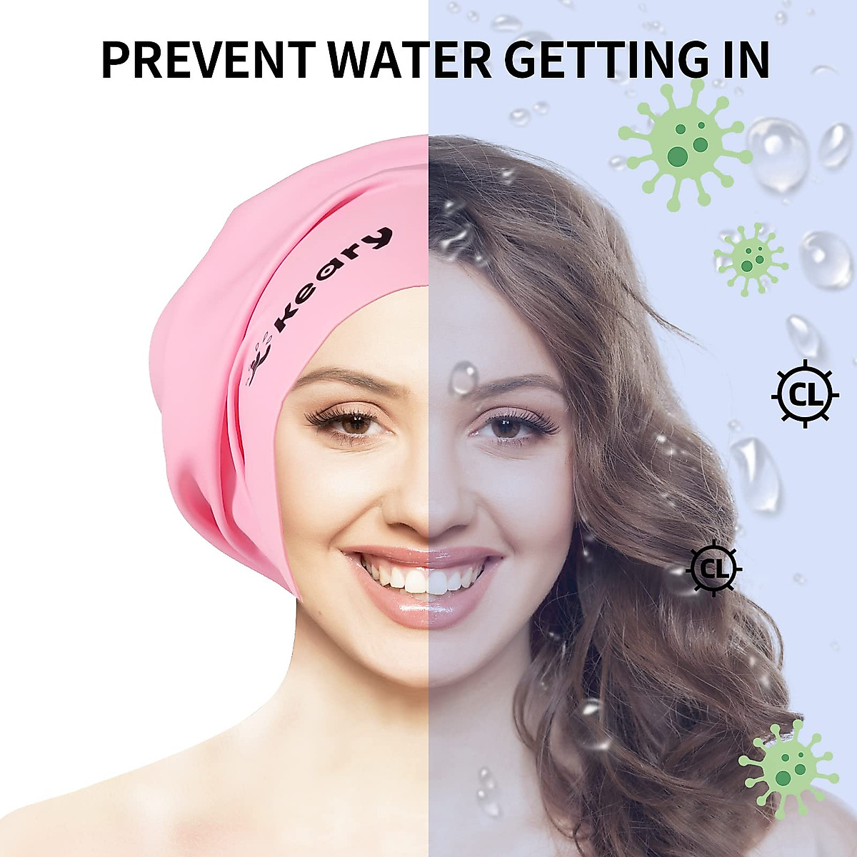 Extra Large Swim Cap for Braids and Dreadlocks Afro Hair Extensions Weave Long Hair, Waterproof Silicone Cover Ear Bath Pool Shower Swimming Cap for Women Men Youth Kids Girl , Pink, One size