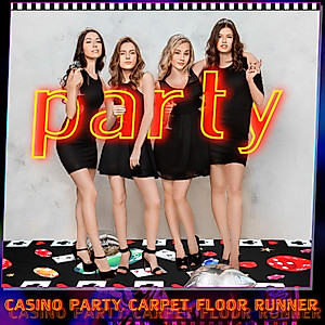 Thyle Casino Party Carpet Disco Runner Rug Party Aisle Hallway Rug 10 ft Area Track Floor Runner Non Slip Western Poker Rug with 2 Carpet Tape for Decor Birthday Theme Gathering (Casino)