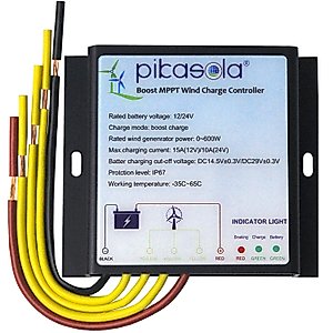 Pikasola MPPT Wind Turbine Charge Controller Wind Generator Controller, 12V/24V Auto Match MPPT Controller IP67 Waterproof, Suitable for 400Watt 600Watt Wind Turbine Generator
