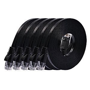 Cat 6 Ethernet Cable 10 ft (5 Pack) (at a Cat5e Price but Higher Bandwidth) Flat Internet Network Cables - Cat6 Ethernet Patch Cable Short - Black Computer Cable with Snagless RJ45 Connectors