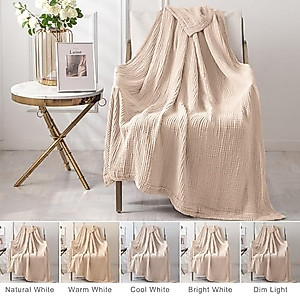EMME Cotton Blanket Queen Size for Bed Soft Large Muslin Bed Blankets 80"x90" Lightweight Breathable Blanket All Season Gauze Blanket, Light Tan