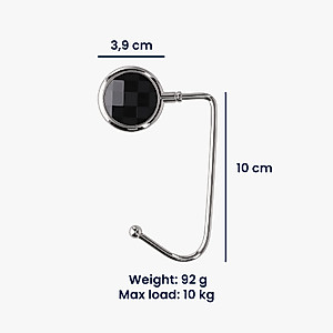 kwmobile Purse Hooks for Table - Set of 2 Handbag Hook Holder Hanger for Tables Desk Restaurants - Diamond Handbag Hook Black/White/Silver