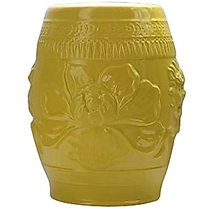 JENKEM Decorative Ceramic Garden Stool, Glazed Carved Lion's Head Side Table for Changing Shoes Stool, Suitable for Living Room, Balcony, Garden, Etc. (Color : Yellow)