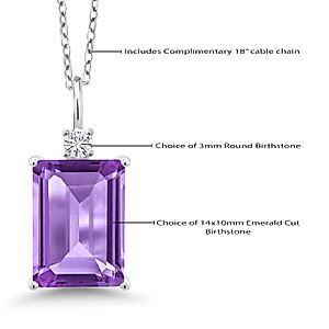 Gem Stone King 925 Sterling Silver Customized and Personalized 14X10MM Emerald Cut and Round Gemstone Birthstone Pendant Necklace For Women with 18 Inch Silver Chain