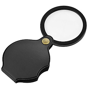 6X Mini Pocket Magnifying Glass Folding Pocket Magnifier Loupe with Rotating Protective Holster Leather Pouch for Reading,Science Class,Hobby (Black), 60mm/2.4"