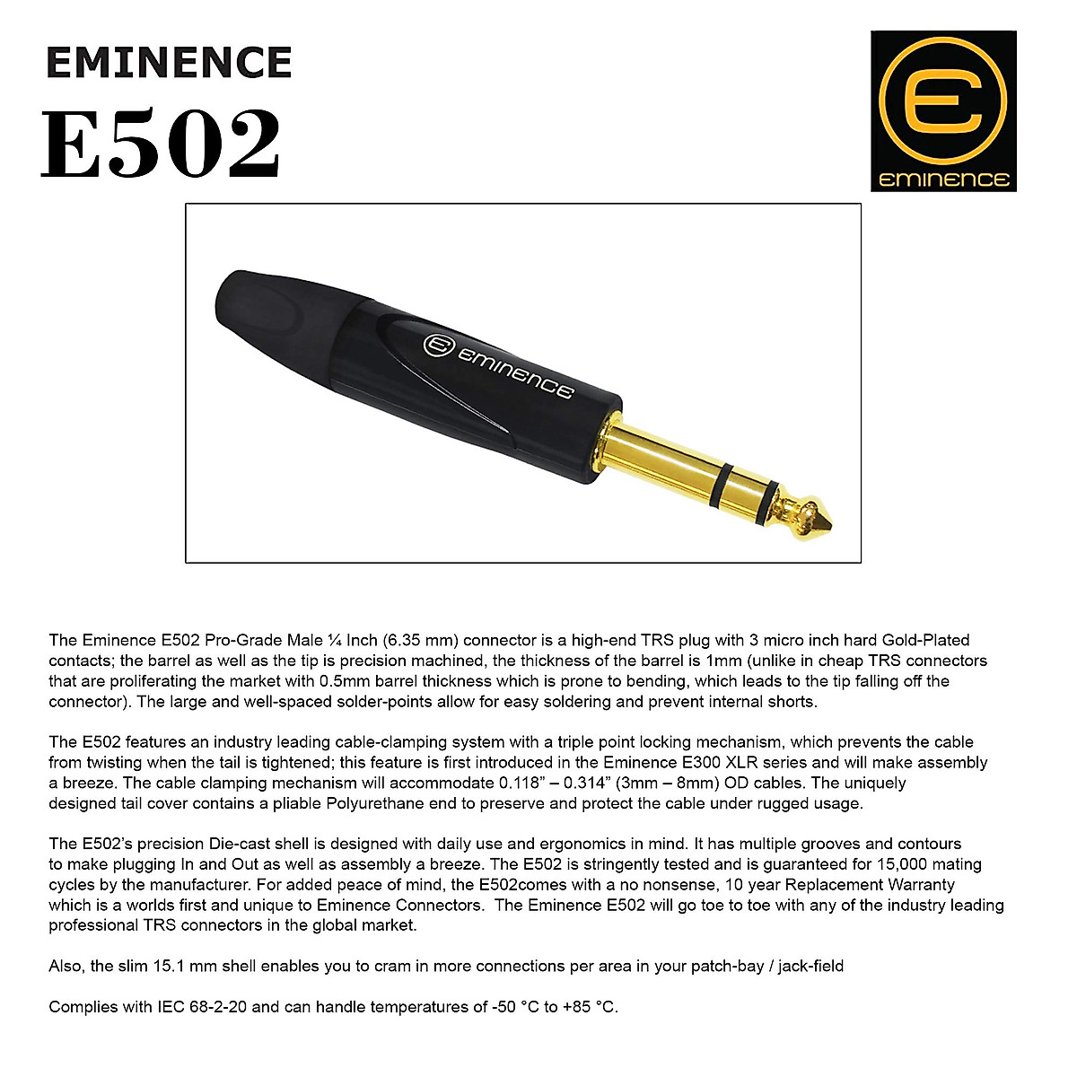 WORLDS BEST CABLES 2 Units - 6 Foot - Canare L-4E6S, Star Quad Balanced XLR to TRS Patch Cable with Eminence Gold E312 Female XLR & E502 TRS Stereo Plugs - Custom Made