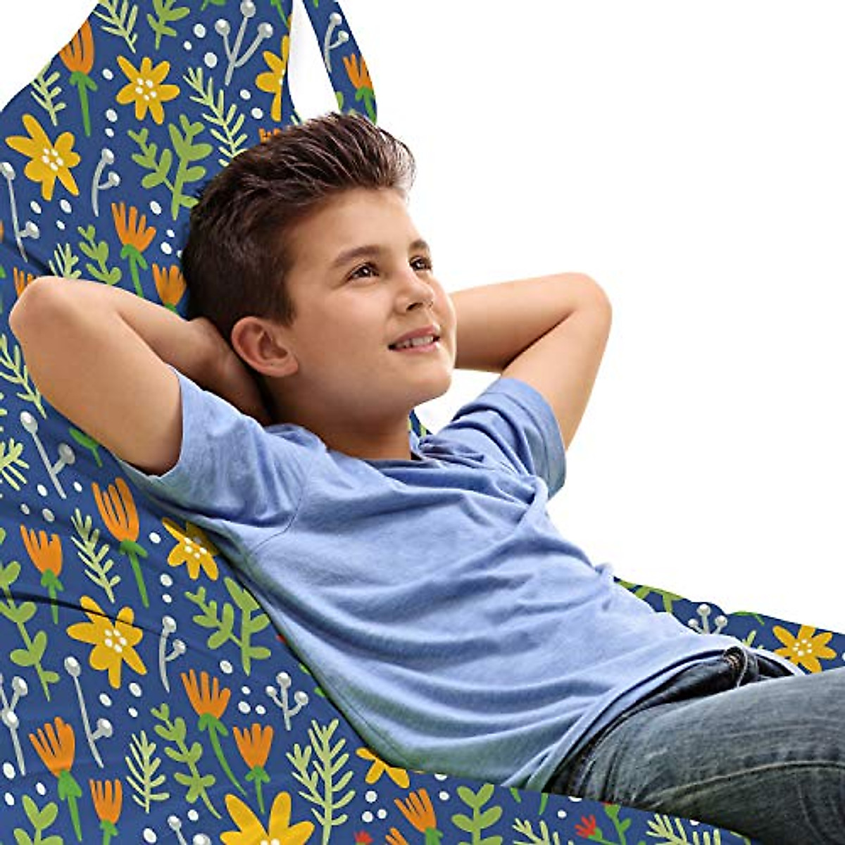 Ambesonne Botanic Lounger Chair Bag, Forest Flowers Leaves Petals Woodland Inspired Bloom Season Gardening, High Capacity Storage with Handle Container, Lounger Size, Marigold and Orange