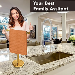 Hand Towel Holder Stand with Heavy Base, Hand Towel Rack for Bathroom (Stainless Steel, Gold Brushed)
