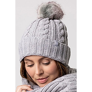 Heat Holders - Womens Thick Knit Thermal Winter Warm Beanie Hat with Pom Pom (One Size, Light Grey)