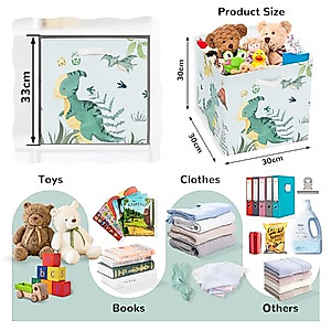Clastyle 3 Pcs Dinosaur Kid Storage Cube Organizer Set Volcano Dino Closet Clothes Cube Storage Bin Green Nursery Toddler Toy Box Chest Dragon Watercolor Book Shelf Basket