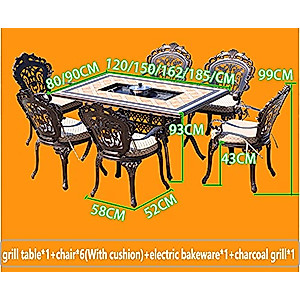 Wood Fire Pits Outdoor Outdoor Garden Barbecue Table - Wood Burning Fire Pit, Backyard Patio Table and Chair Set, Heavy-Duty BBQ Cooking Table, with 6 Chairs