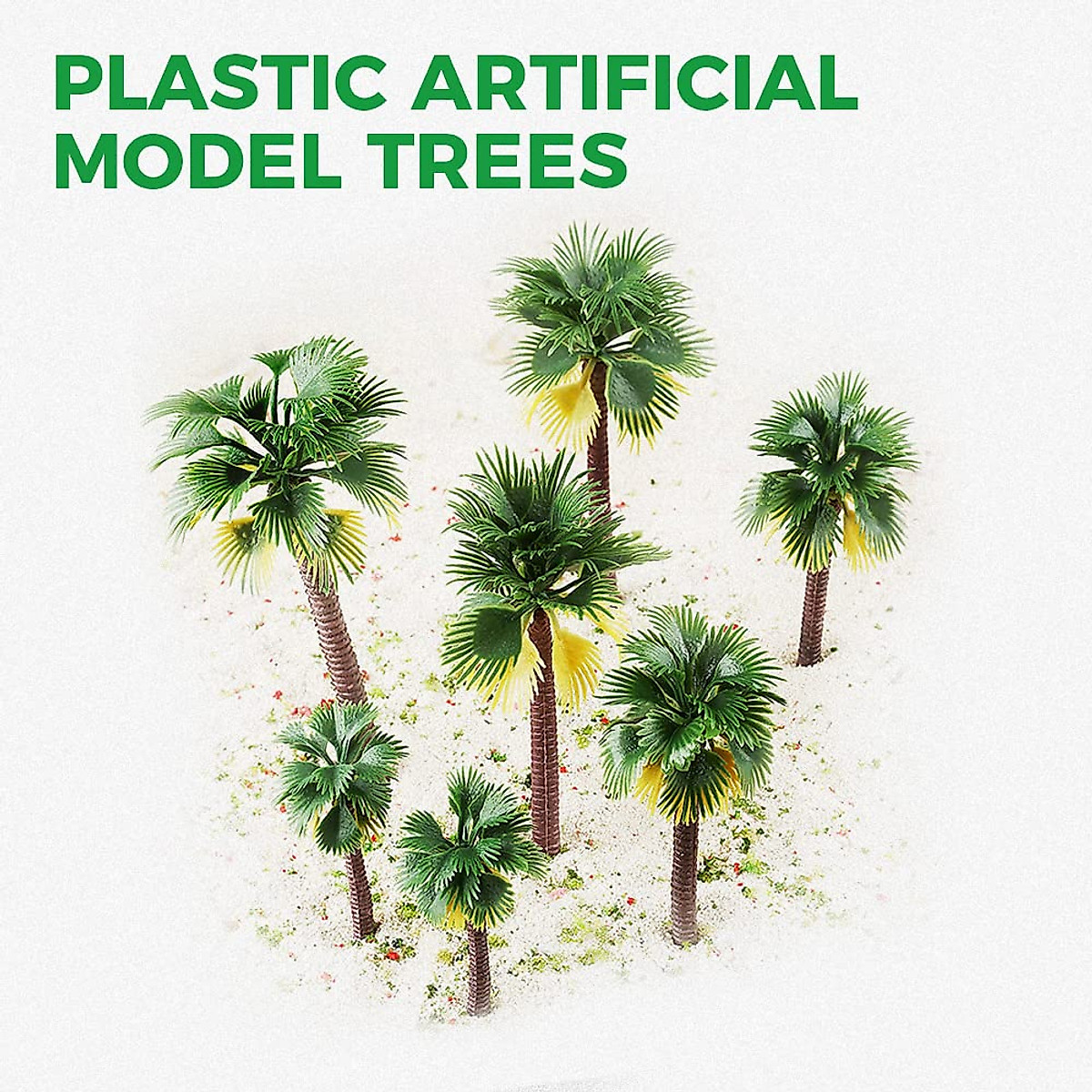 Yetaha 12PCS Coconut Palm Tree Model, Miniature Tropical Tree, Plastic Artificial Model Trees for Diorama Train Railway Layout Rainforest Landscape Scenery Cake Decorative (3.1-6.3 inch Mixed)