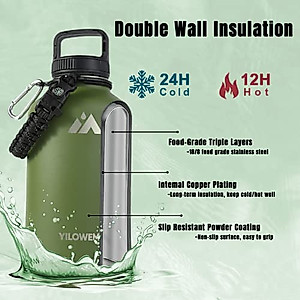 64 oz Water Bottle Stainless Steel with Straws & 3 Lids, Double Wall Vacuum Insulated Half Gallon Water Bottle with Sleeve & Carry Pouch, 64oz Leak Proof Metal Thermos Water Jug for Sport Camping