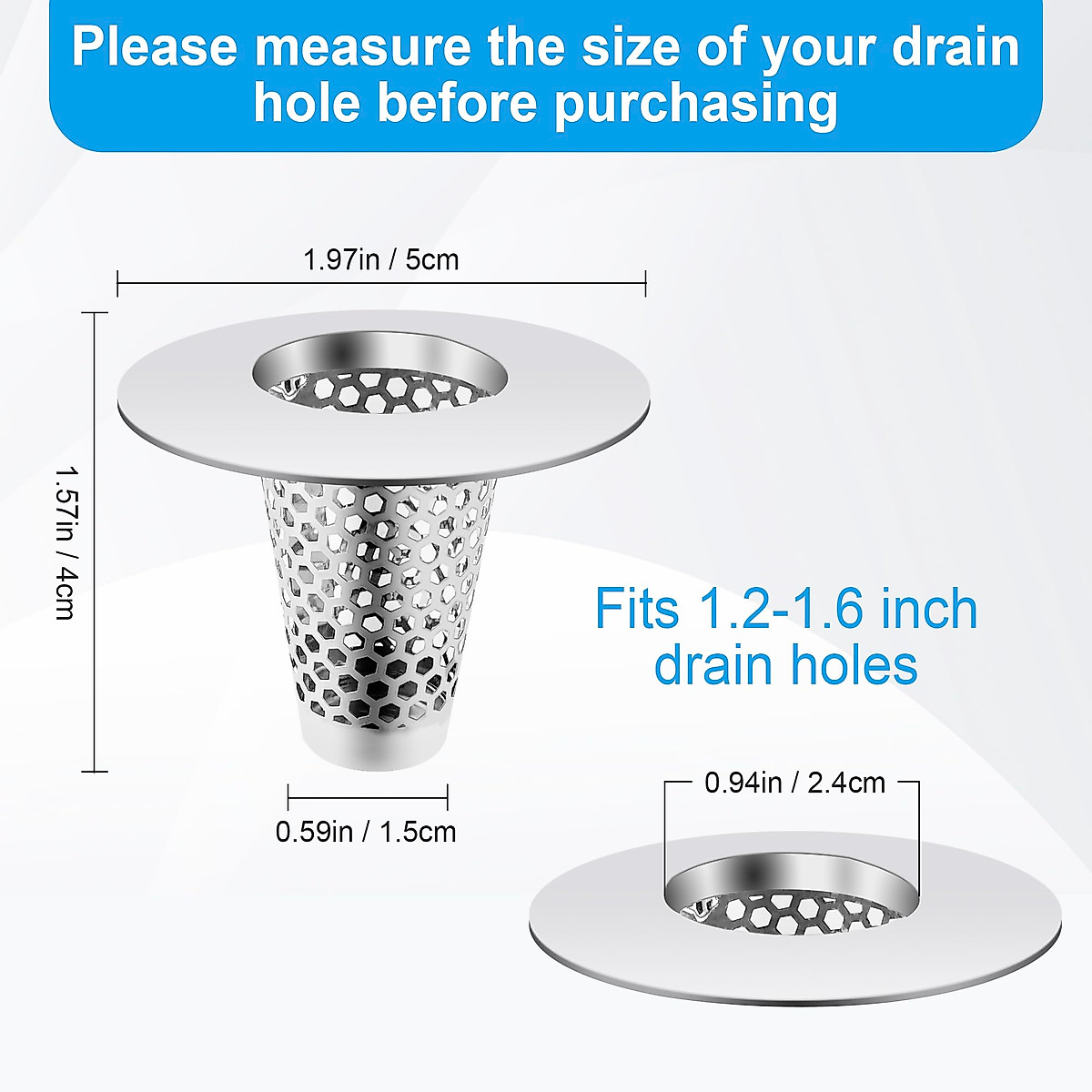 Kaemi 6 Pcs Bathroom Sink Drain Strainer for 1.2"-1.6" Drain Hole, Premium 304 Stainless Steel Small Conical Porous Bathtub Sink Hair Catcher