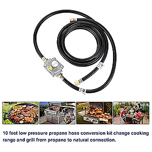 Lemfema 10 Feet Natural Gas Hose Conversion Kit for Grill, Low Pressure Natural Gas Grill Hose with 5" Outlet Pressure Regulator Valve and 1/2" Male NPT x 3/8" Female Flare