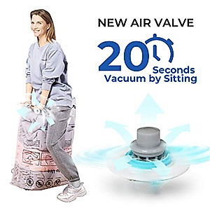 Vacuum Storage Bags, Compressed Air by Sitting, No Pump Needed, Double-Color Zip, for Clothes, Pillows, Towels, Blankets, White