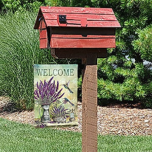 Lavender Flower Garden Flag Double Sided, Funny Hummingbird Bird Welcome Yard Flags for Outdoor Porch Lawn Home Decor 12 x 18 Inch