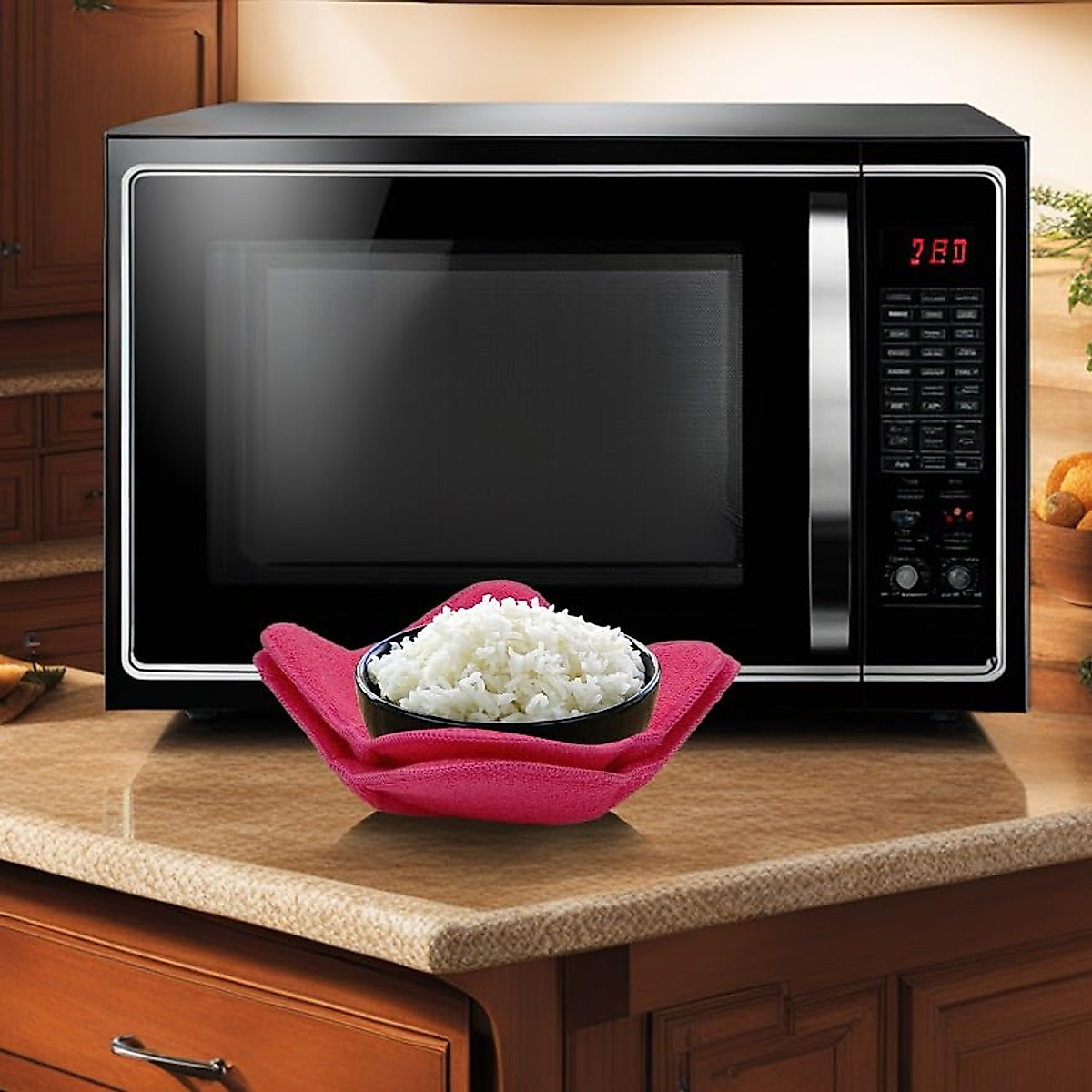 ULVEOL Set of 2 Pink Microwave Bowl Cloth Hot Pads Pot Holders Hot Pad Pot Holder Microwavable Bowl Cozies for Food, Ooma, Ramen Bowl Cozy or Soup Koozie, Good Kitchen Accessories, Gadgets