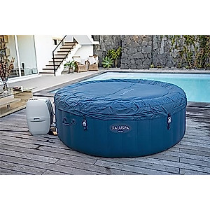 Bestway SaluSpa Milan AirJet 2 to 6 Person Inflatable Hot Tub Round Portable Outdoor Spa with 140 Soothing AirJets, App Control and Cover, Blue
