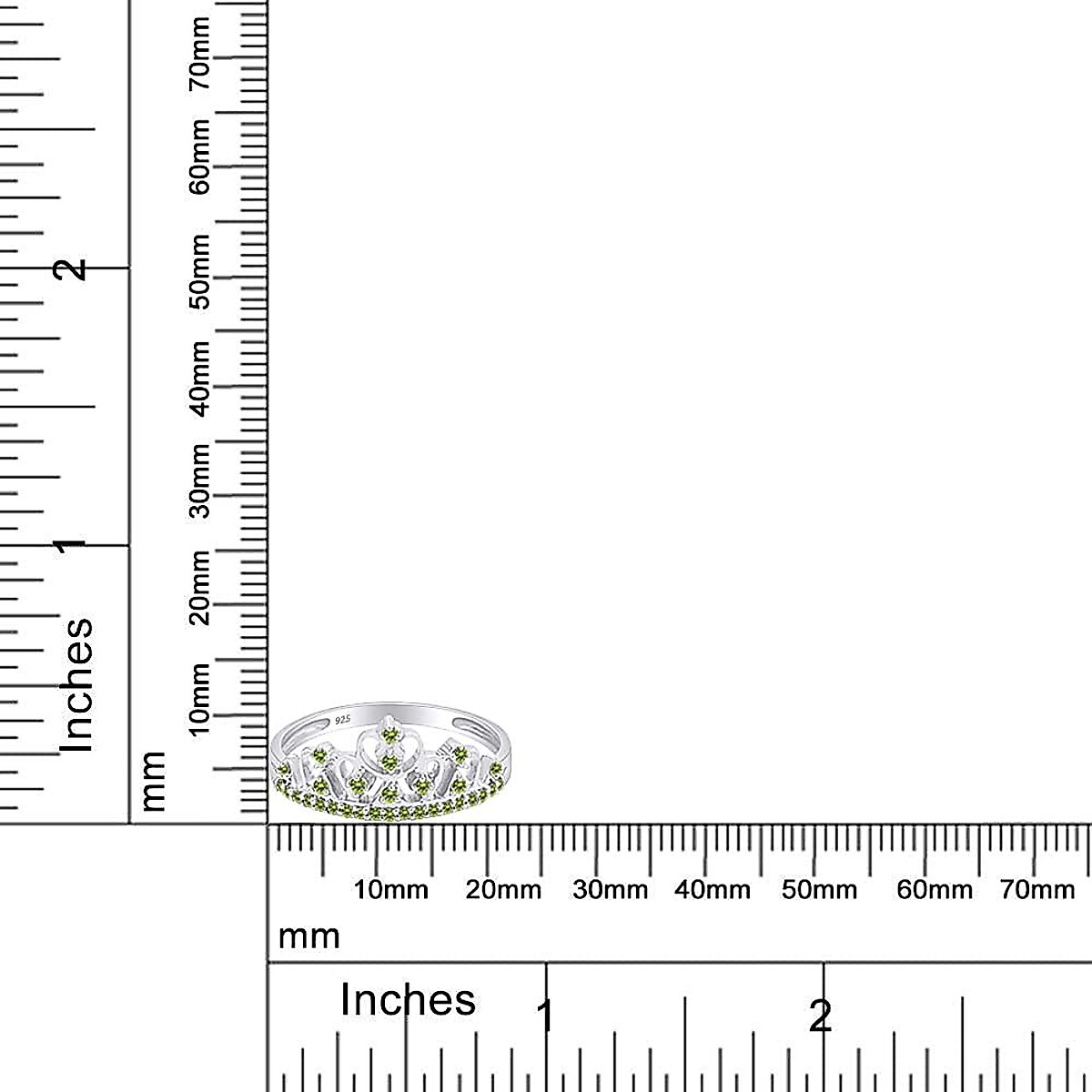 AFFY Round Cut Simulated Peridot Princess Crown Ring in 14k White Gold Over Sterling Silver