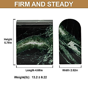 Koville Italian Natural Marble Bookends for Shelves, 13LBS Ultra Non-Skid Book Ends, Heavy Duty Marble Book Holders Organizer, Bookshelf Apartment Decor for Movies/CDs/Video Games(Verde Remeggiato)