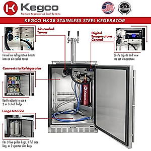Kegco Kegerator 24" Wide Dual Tap Black/Stainless Steel Undercounter Beer Dispenser HK38BSU-2