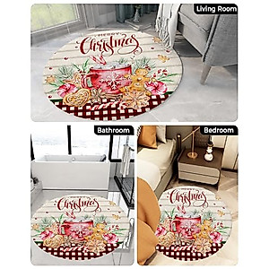 Christmas Fluffy Round Area Rug Carpets 5ft, Plush Shaggy Carpet Soft Circular Rugs, Non-Slip Fuzzy Accent Floor Mat for Living Room Bedroom Nursery Home Decor Farmhouse Country Buffalo Plaid Red