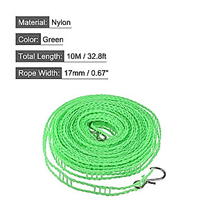 uxcell Portable Clothesline, 32.8ft Nylon Windproof Non-Slip Washing Line Rope for Courtyard Outdoor Travel Camping Laundry Drying, Green