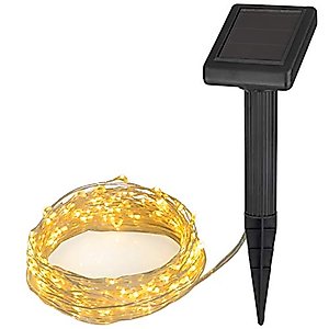 Solar Powered String Lights, 100 LED Copper Wire Lights, Waterproof Starry String Lights, Indoor/Outdoor Solar Decoration Lights For Gardens, Patios, Homes, Parties: 20 ft, Warm White