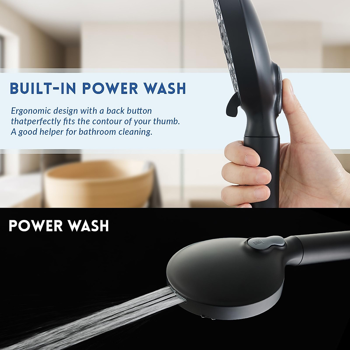 Ryamen Filtered Shower Head with Handheld，Black High Pressure 9 Spray Mode Showerhead with Hose,Bracket and Minerals Stones Replacement Filters for Hard Water,Anti-clog & Powerful to Clean