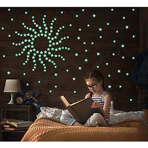 Glow in The Dark Stars Blue 200 Pcs Luminous Stickers Ceiling Stars Fluorescent Wall Stickers Decor 3D Murals Decals for Home Wall Decorate Adhesive Dots Starry Sky Kids Boys Baby Bedroom Decorations