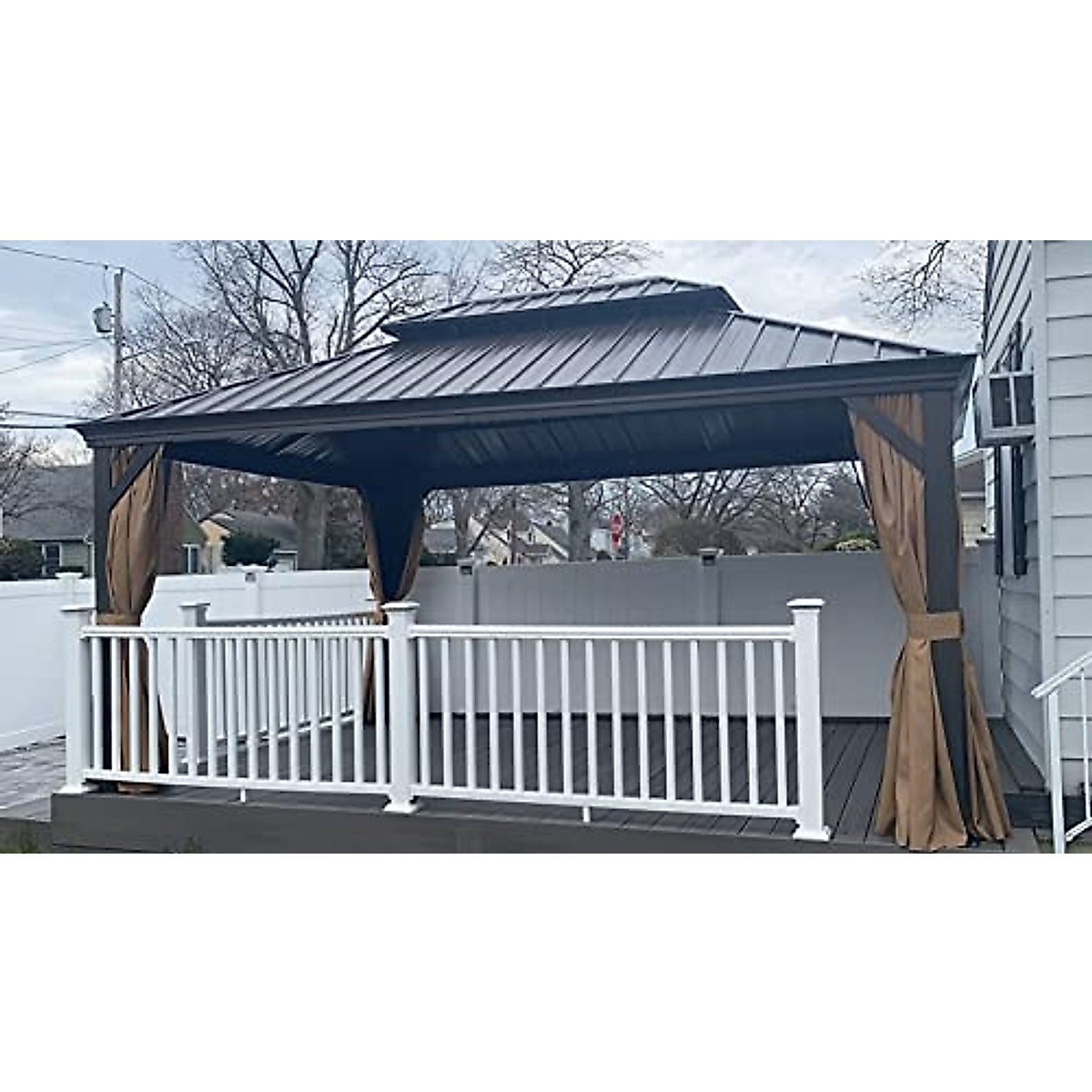 YOLENY 12' x 16' Hardtop Gazebo with Galvanized Steel Double Roof, Pergolas Aluminum Frame, Netting and Curtains Included, Metal Outdoor Gazebos for Garden, Patios, Lawns, Parties