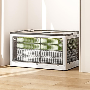 pioncrey Foldable Storage Bins with Lid 27QT, Storage Containers with Wheels, Plastic Clothes Closet Organizers and Storage Box for Room, Pantry, Home and Office, 1 Pack